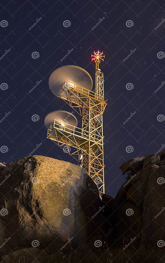 Communications Antenna at Night Stock Image - Image of aerospace ...