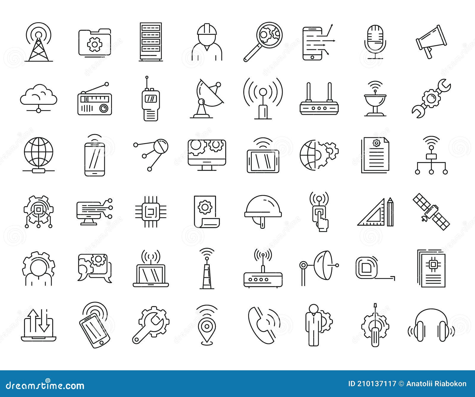 Communications Engineer Icons Set, Outline Style Stock Vector ...