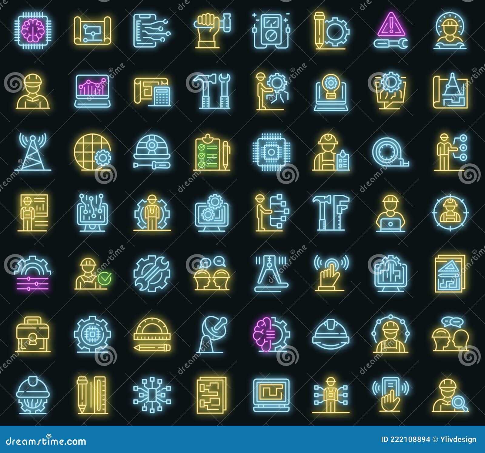 Communications Engineer Icons Set Vector Neon Stock Vector ...