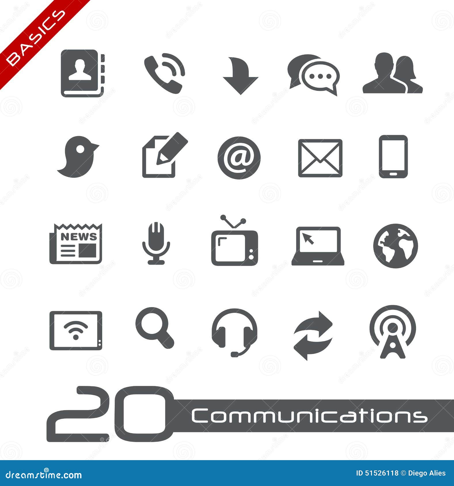Communications Icon Set // Basics Stock Vector - Illustration of ...