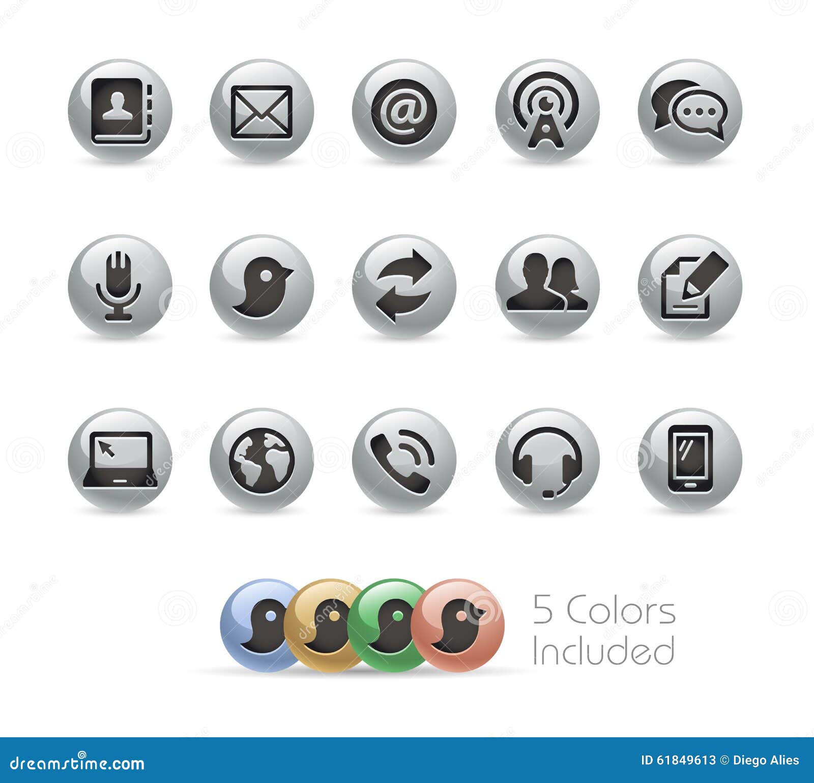 Communications Icons -- Metal Round Series Stock Vector - Illustration ...