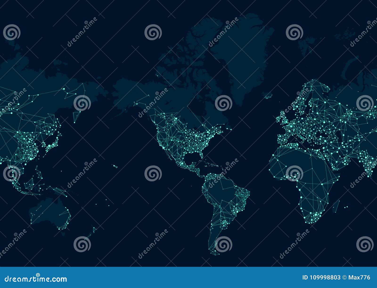 Communications Network Map of the World, Centered in the American ...