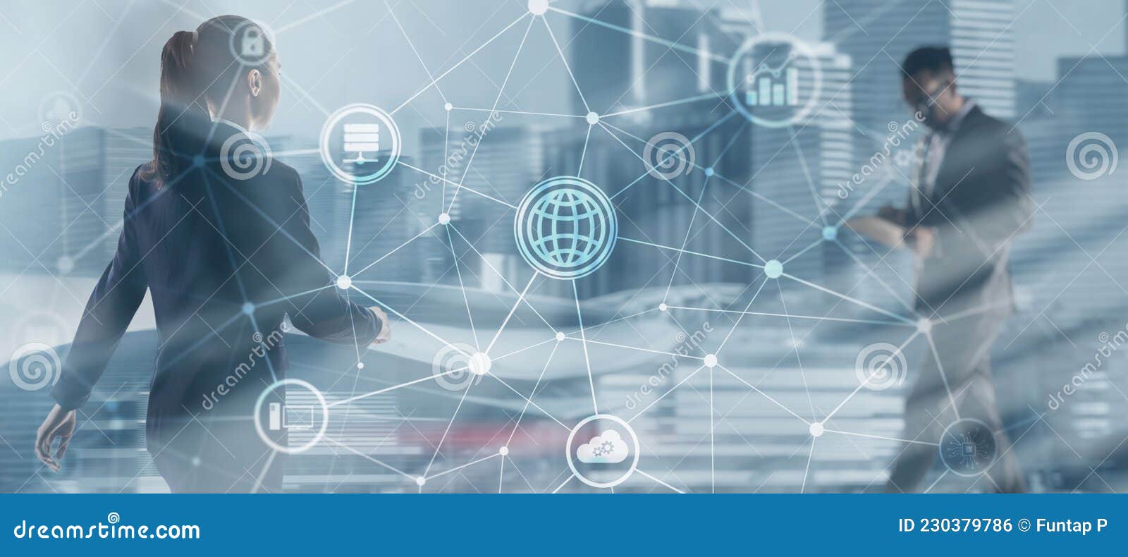 Communications Project. Graphics on the Background of Office Workers ...