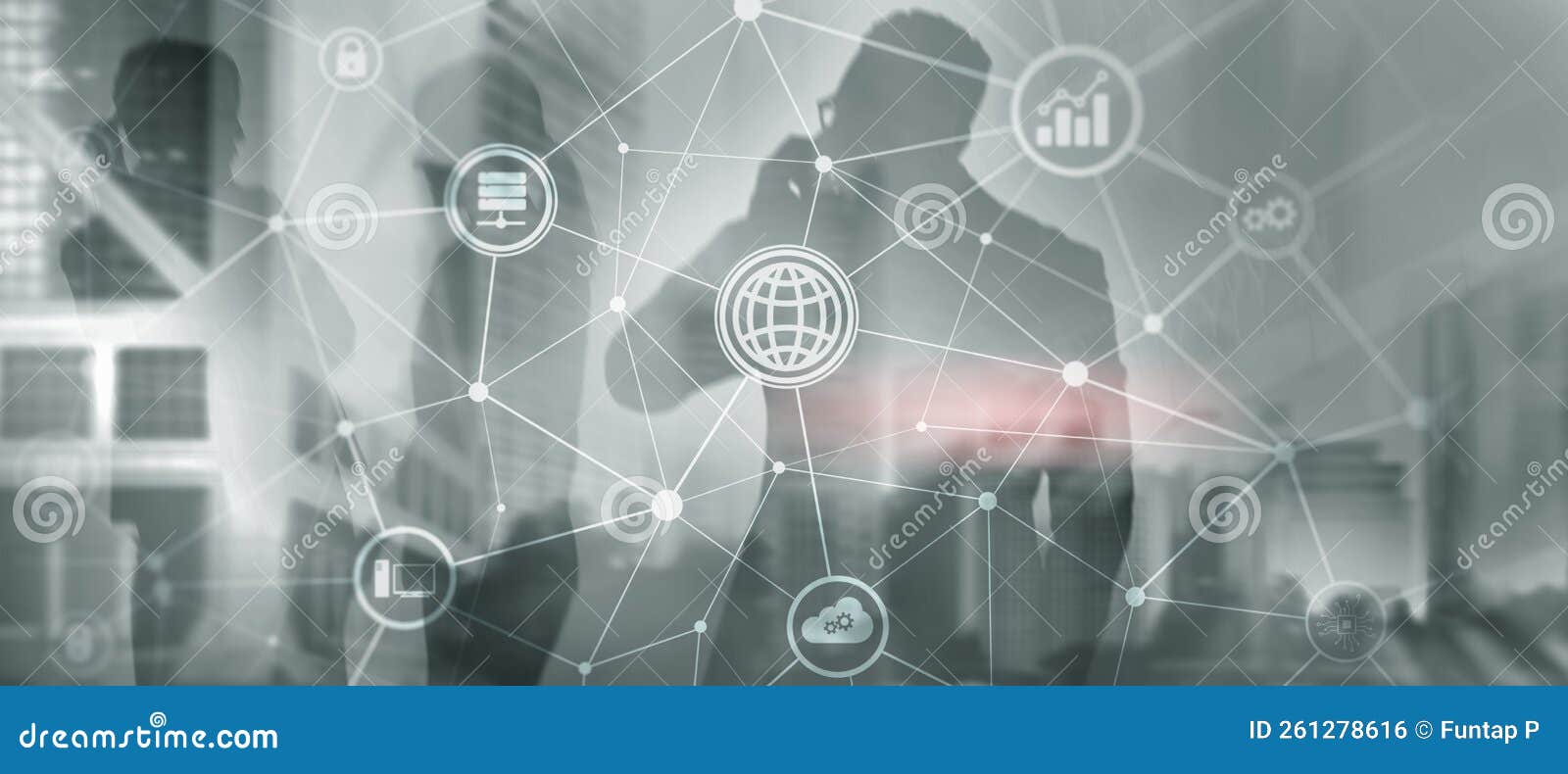 Communications Project. Graphics on the Background of Office Workers ...