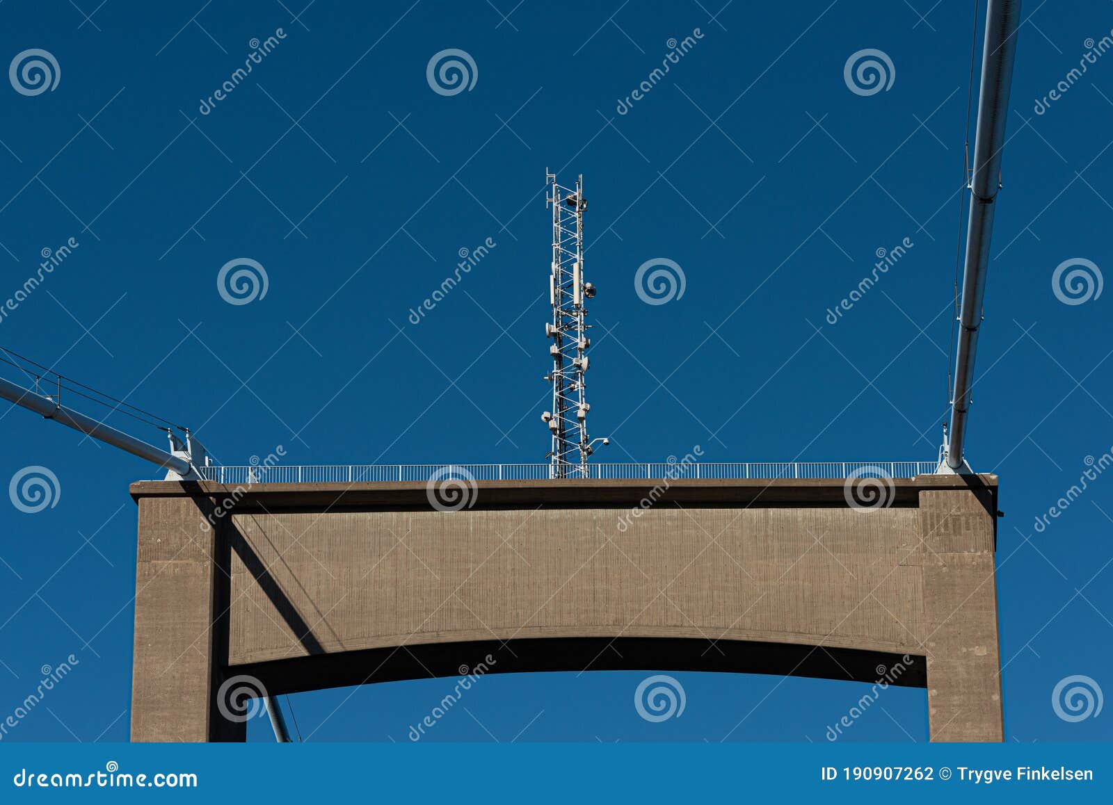 Communications Pylon on the Top of a Suspension Bridge Tower Stock ...