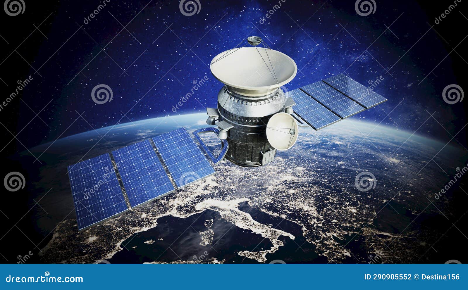 Communications Satellite in Earth S Orbit. 3D Illustration Stock ...