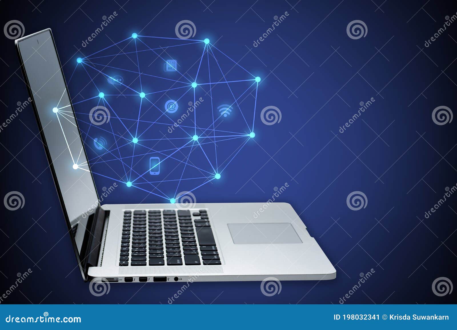 Communications Technology with Laptop Computer Stock Illustration ...