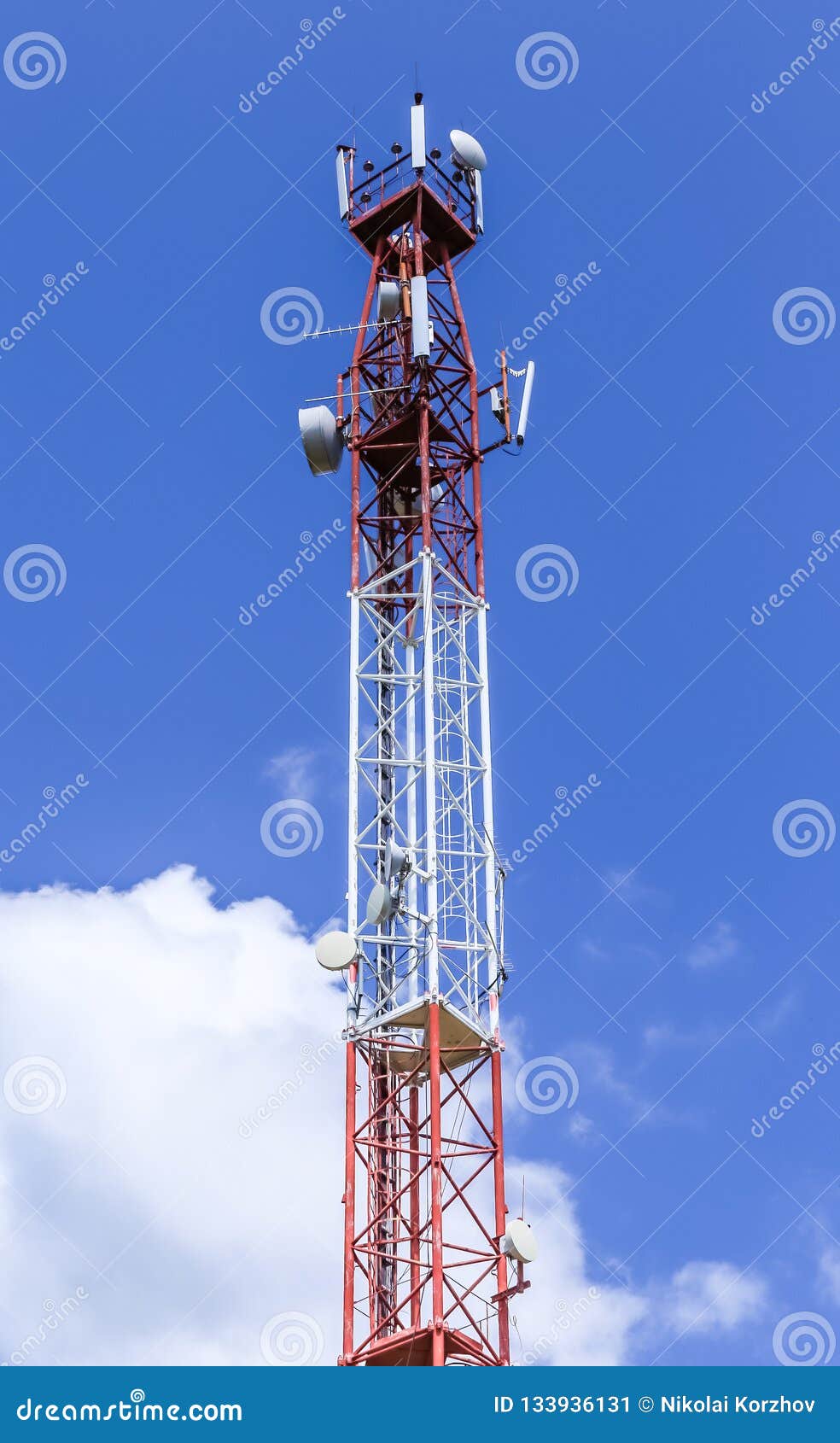 Communications Tower Complete with Various Antennas and Microwa Stock ...