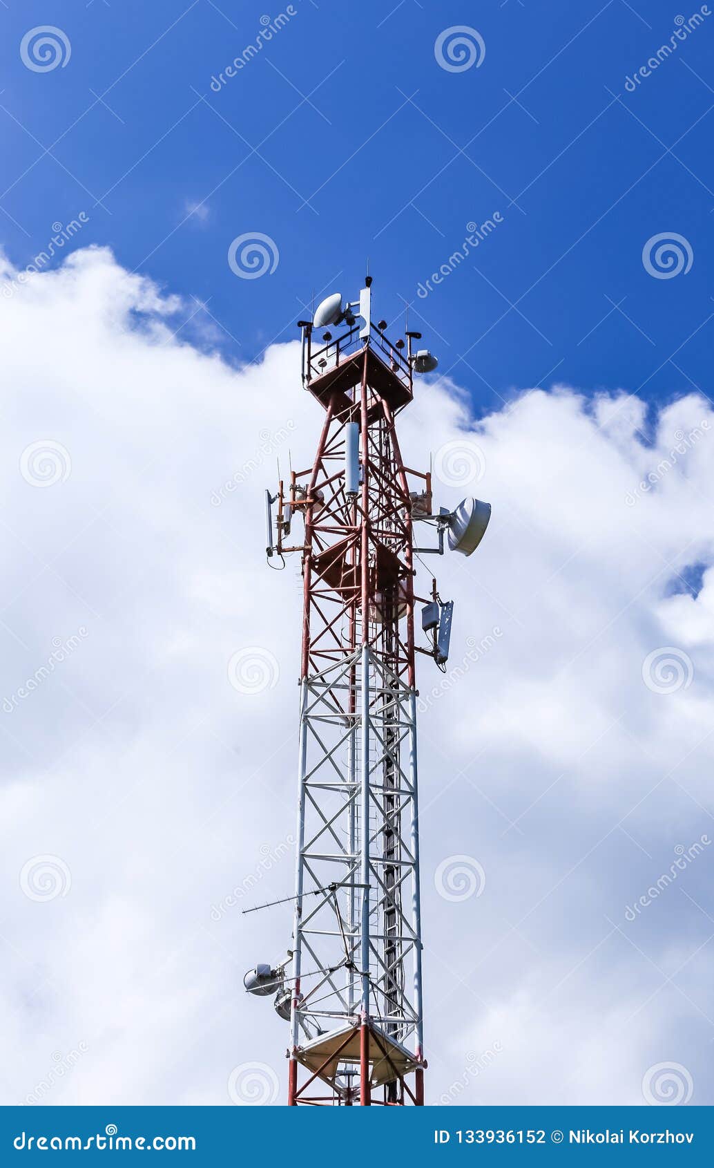 Communications Tower Complete with Various Antennas and Microwa Stock ...