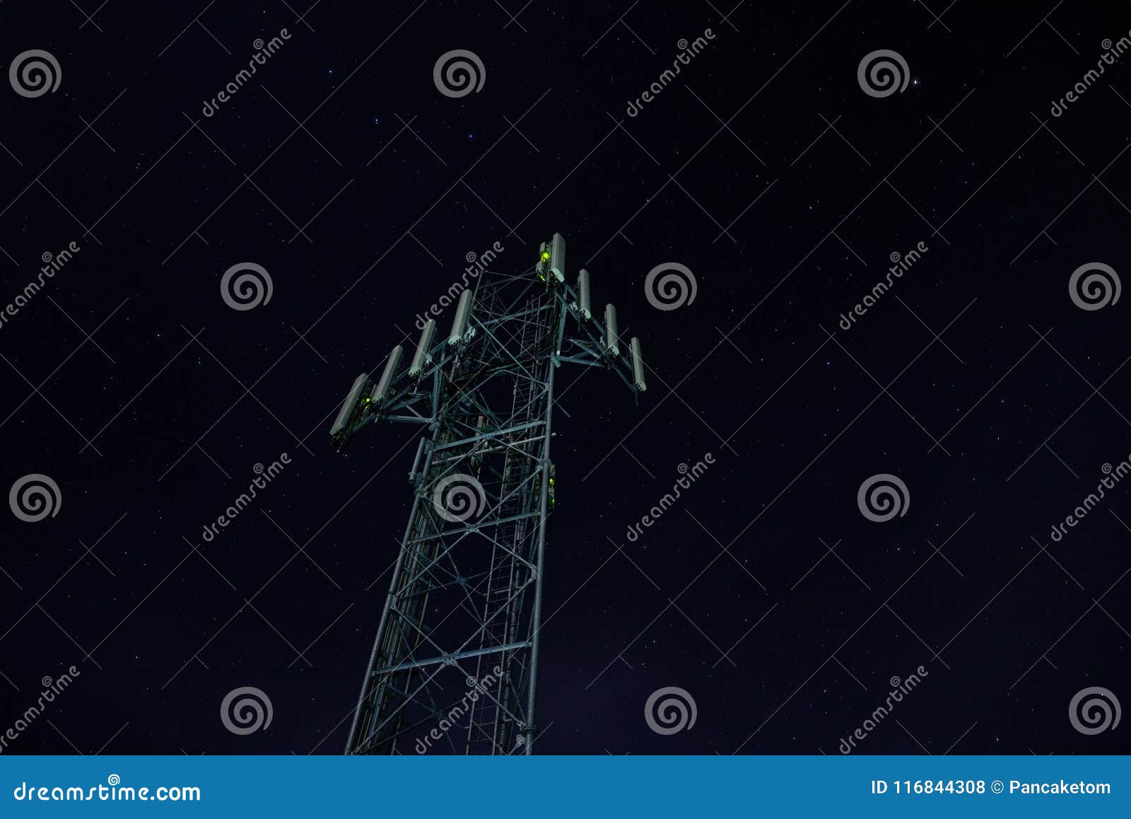 Communications Tower at Night Stock Photo - Image of station ...
