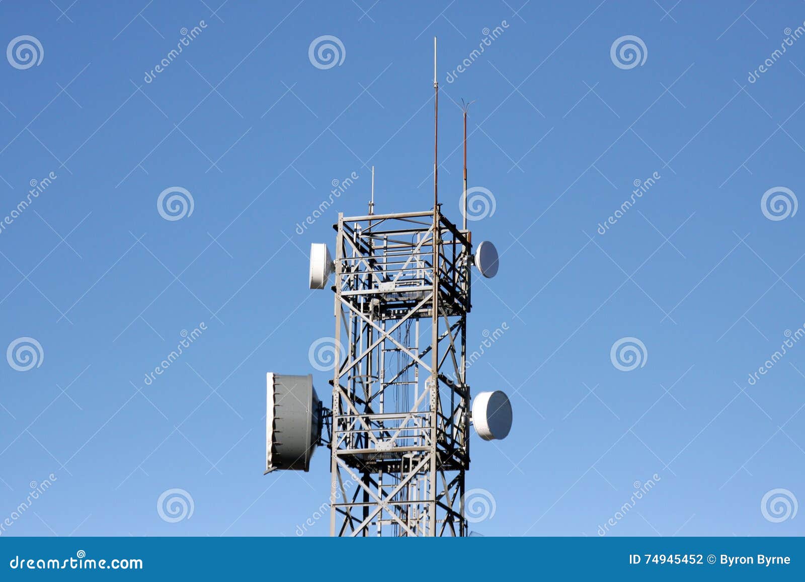 Communications Tower with Radio and Microwave Links Stock Photo - Image ...