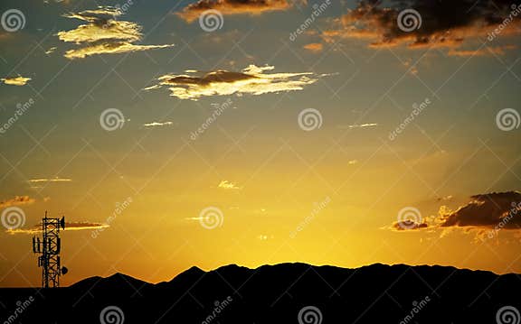 Communications Tower Sunset Stock Image - Image of clouds, silhouette ...