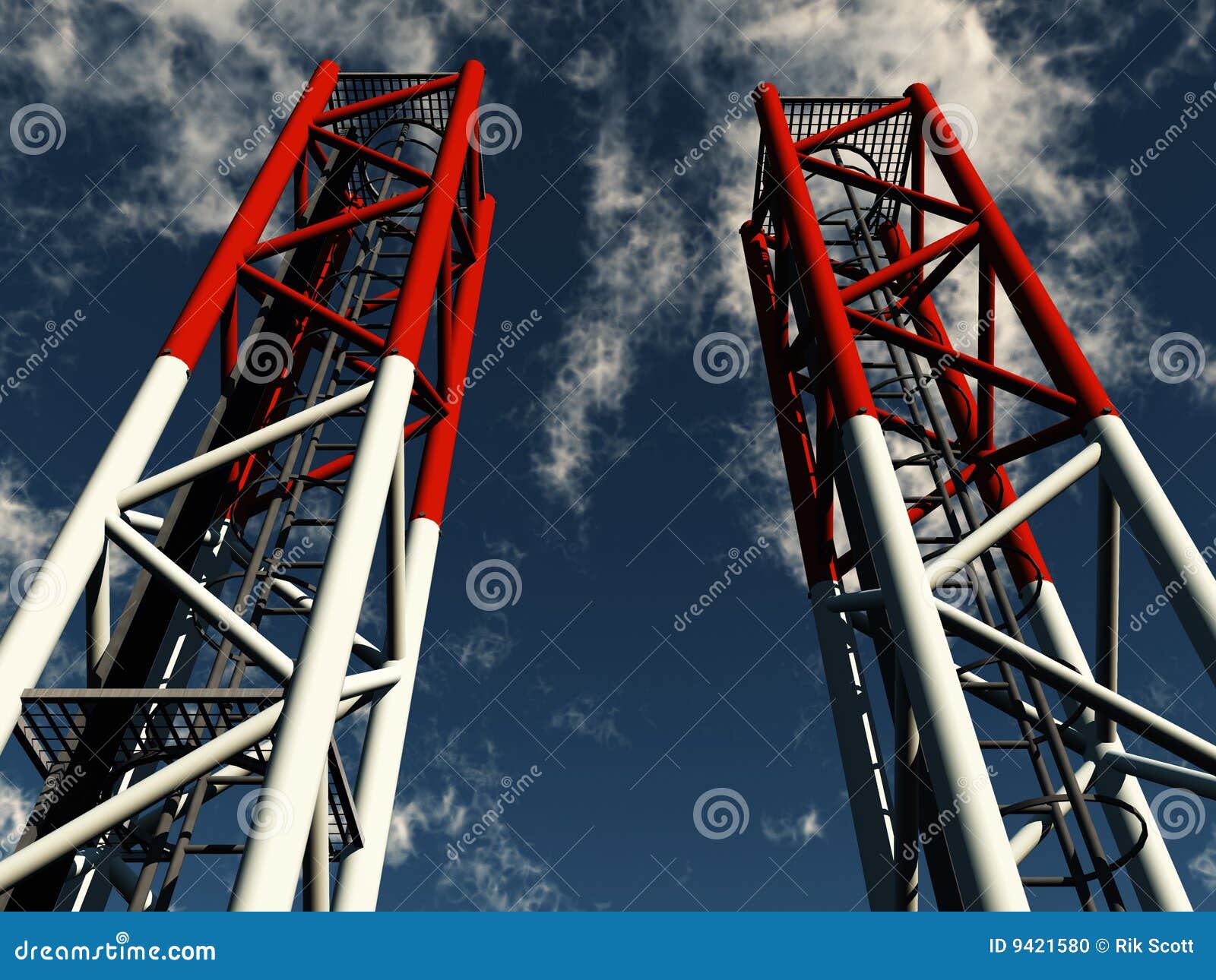 Communications towers stock illustration. Illustration of aerial - 9421580