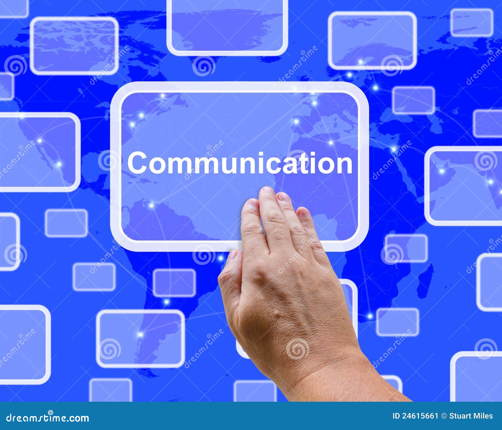 Communications Word on Map Showing Global Networking Stock Illustration ...
