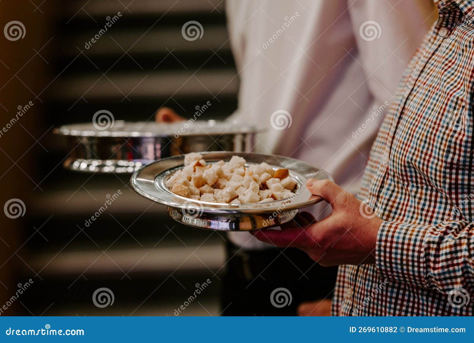 Communion with Bread and Wine during the Service in the Assembly Stock ...