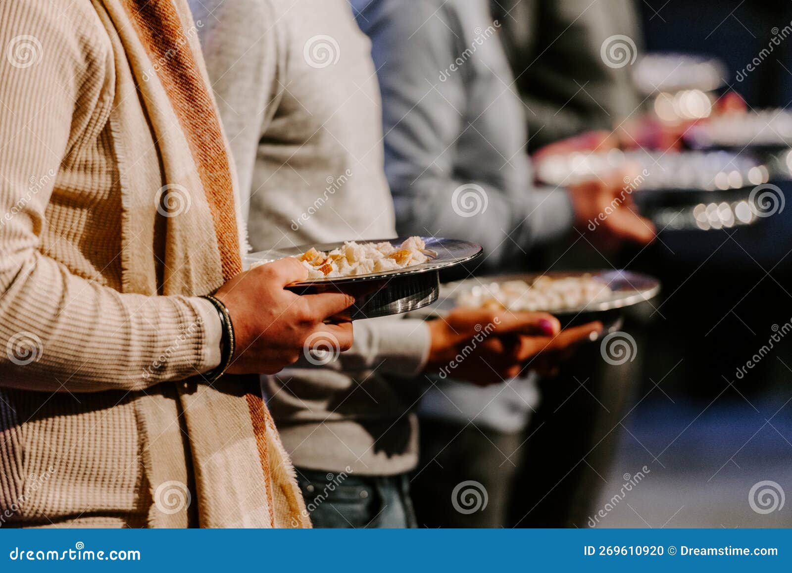 Communion with Bread and Wine during the Service in the Assembly Stock ...