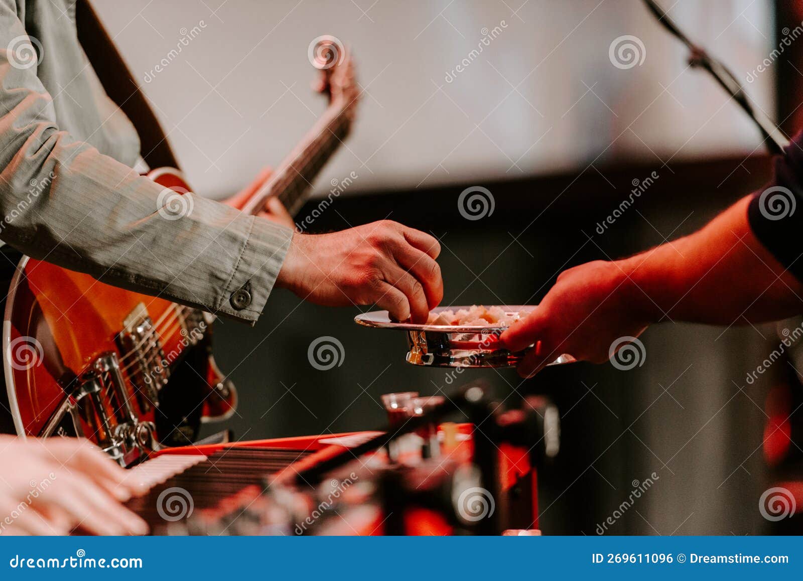 Communion with Bread and Wine during the Service in the Assembly Stock ...