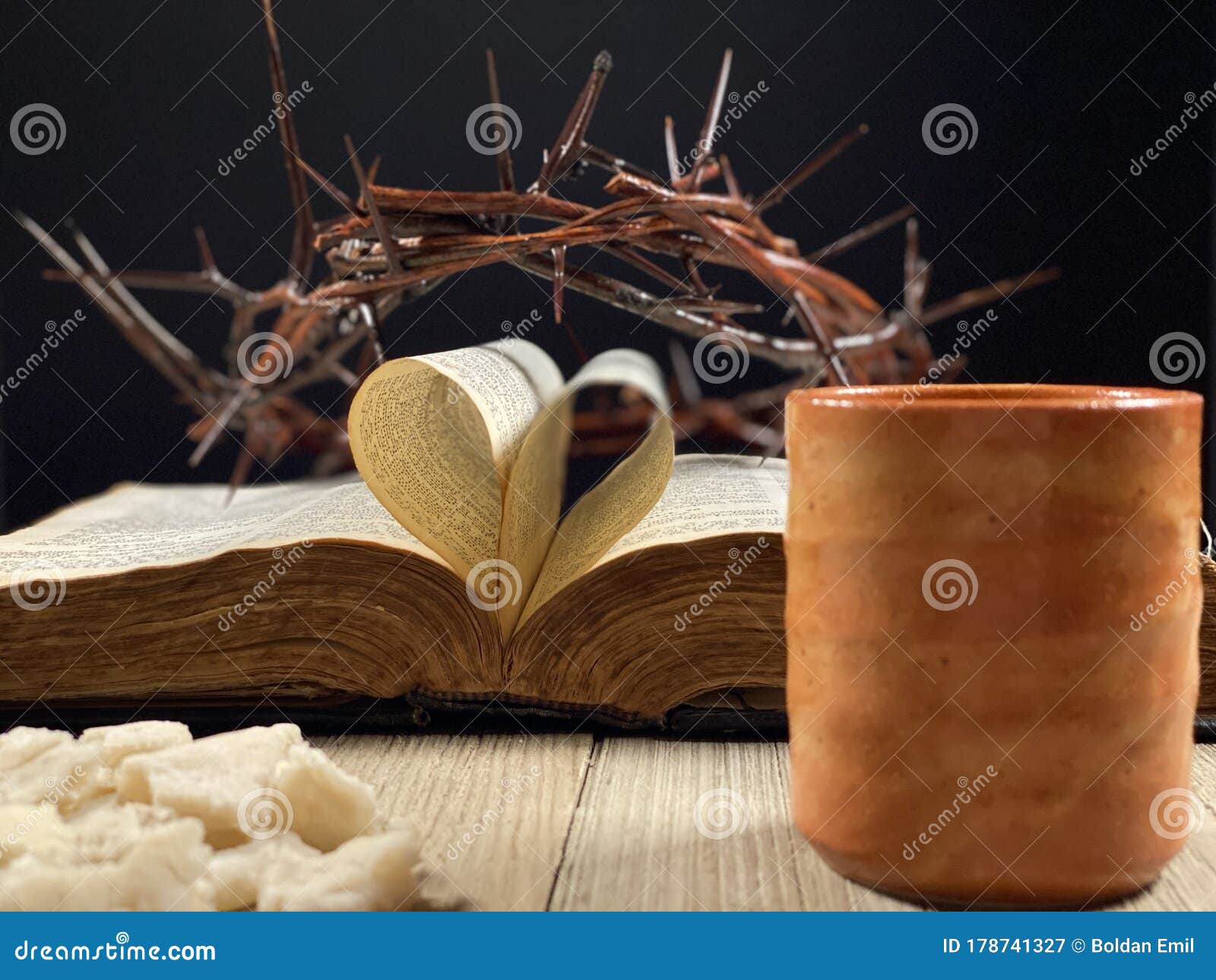 Communion, Piece of Bread and Wine for Last Supper Day Stock Image ...