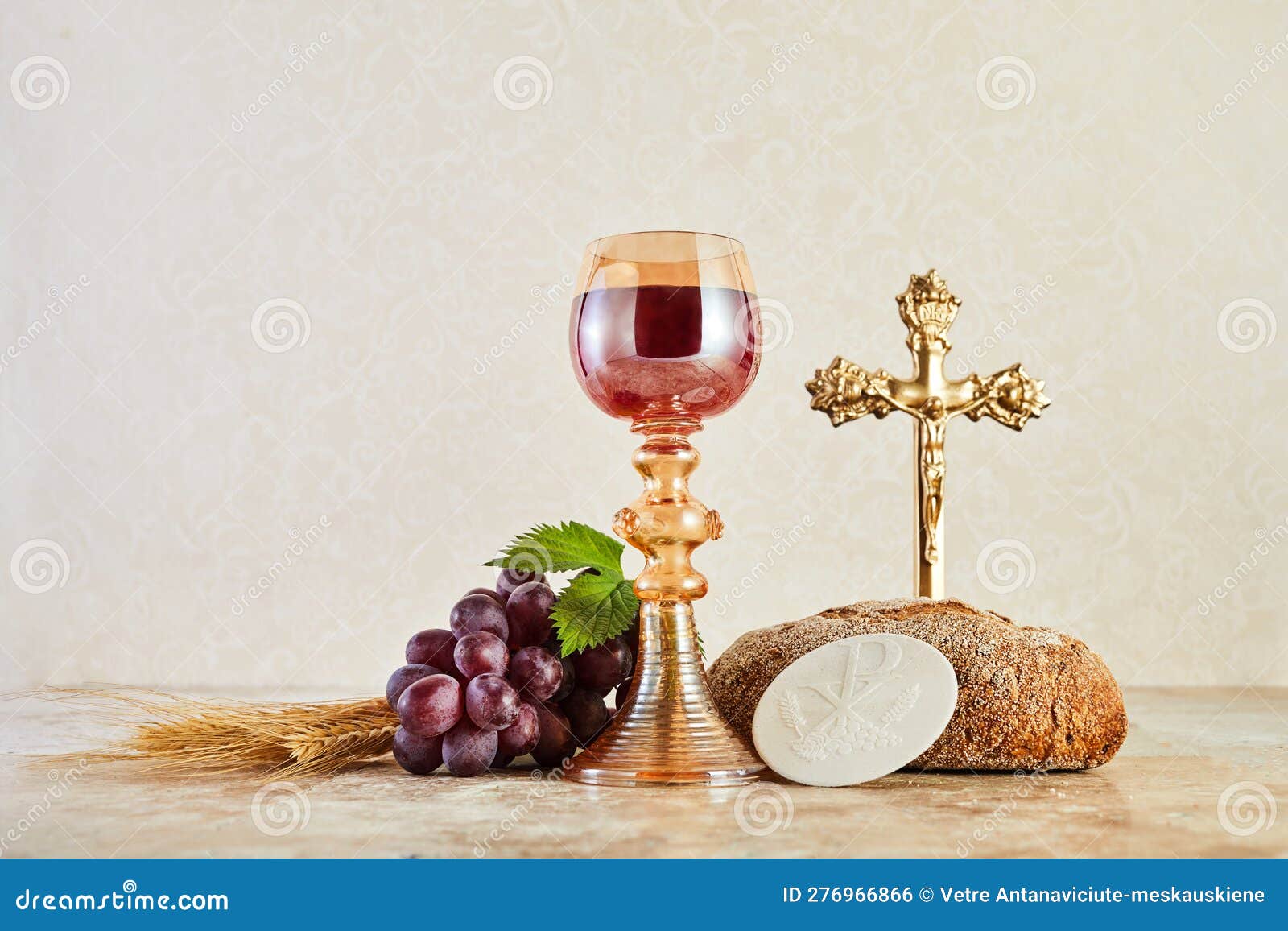 Communion Still Life with Chalice of Wine and Bread Stock Photo - Image ...