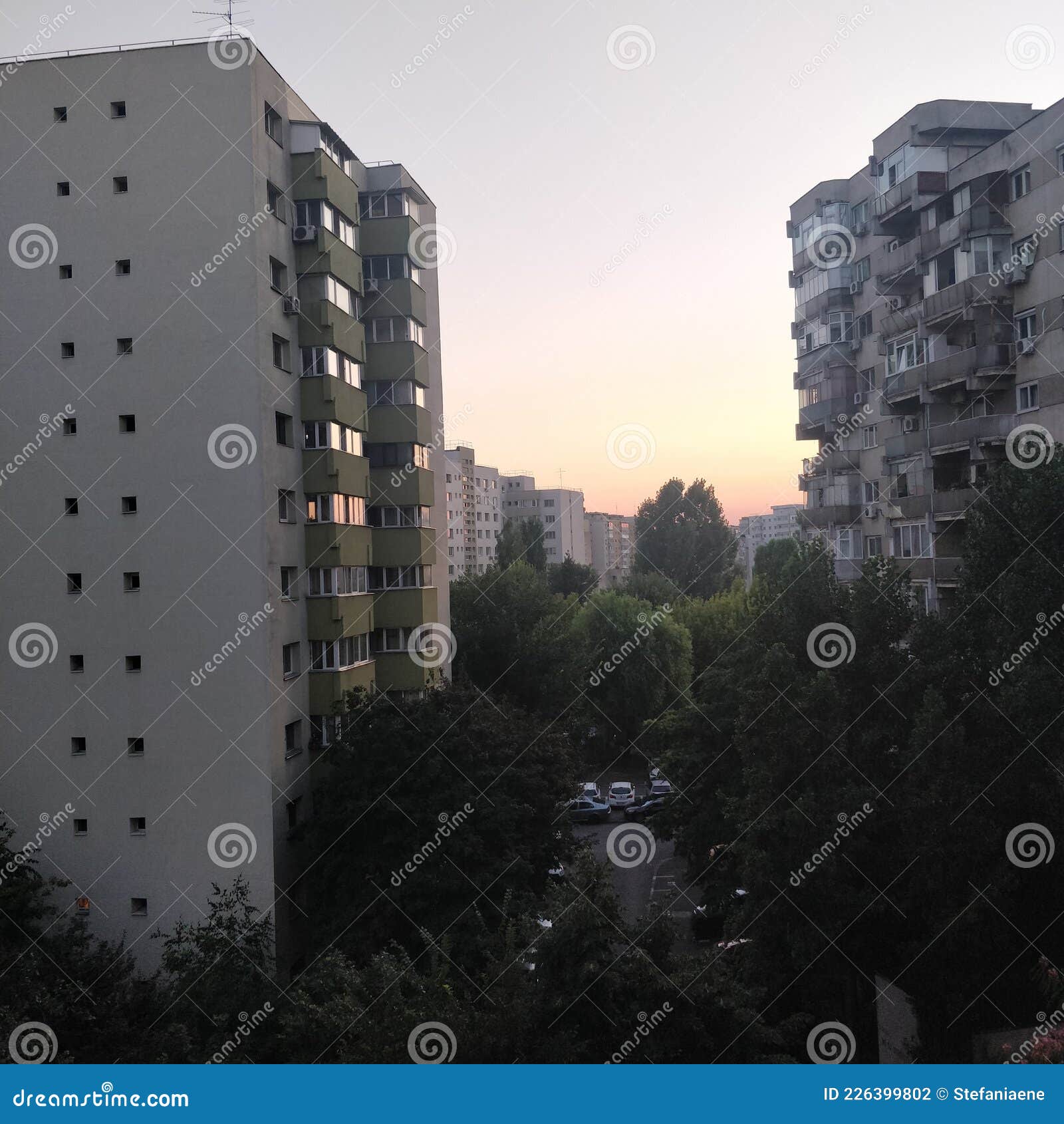 Communist Blocks Romania and a Beautiful Sunset in Bucharest Stock ...
