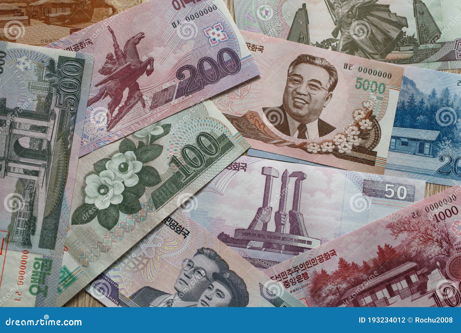 Communist North Korean Money Called Won, All Banknotes Stock Photo ...