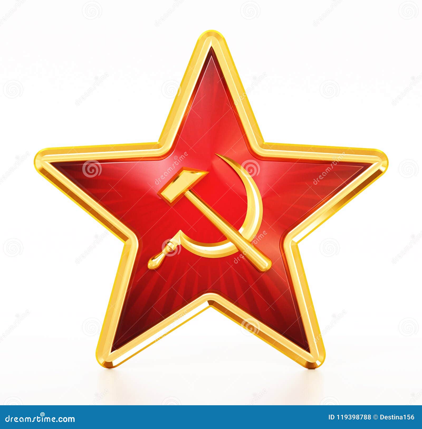 Communist Symbols Hammer And Sickle On Red Star 3d Illustration Stock
