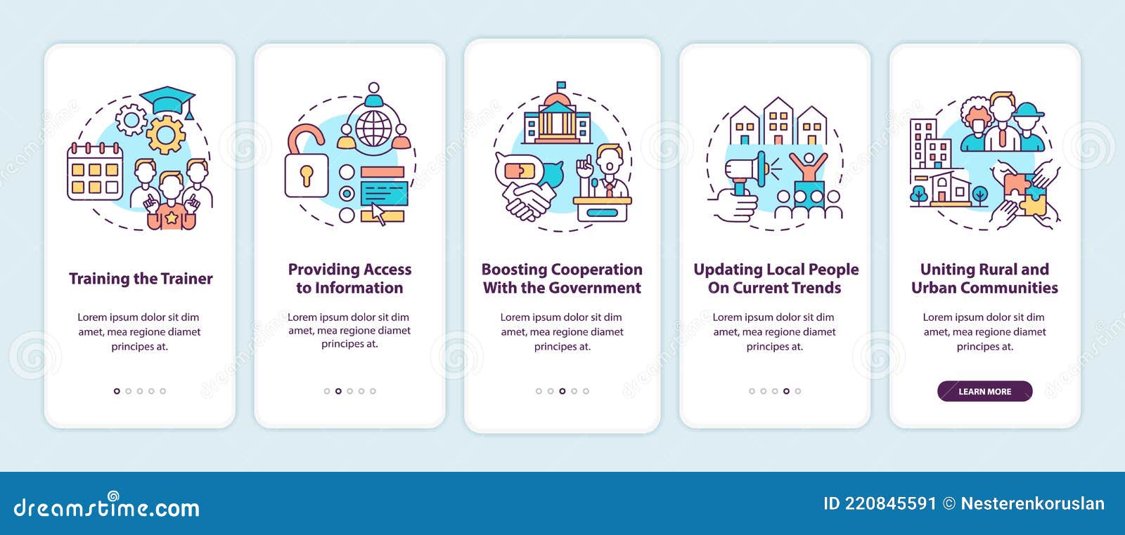 Community Development Steps Onboarding Mobile App Page Screen with ...