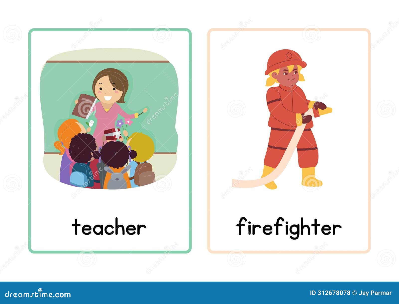 Community Helpers Flashcard - 3 Stock Illustration - Illustration of ...