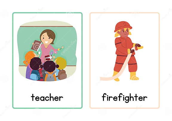 Community Helpers Flashcard - 3 Stock Illustration - Illustration of ...