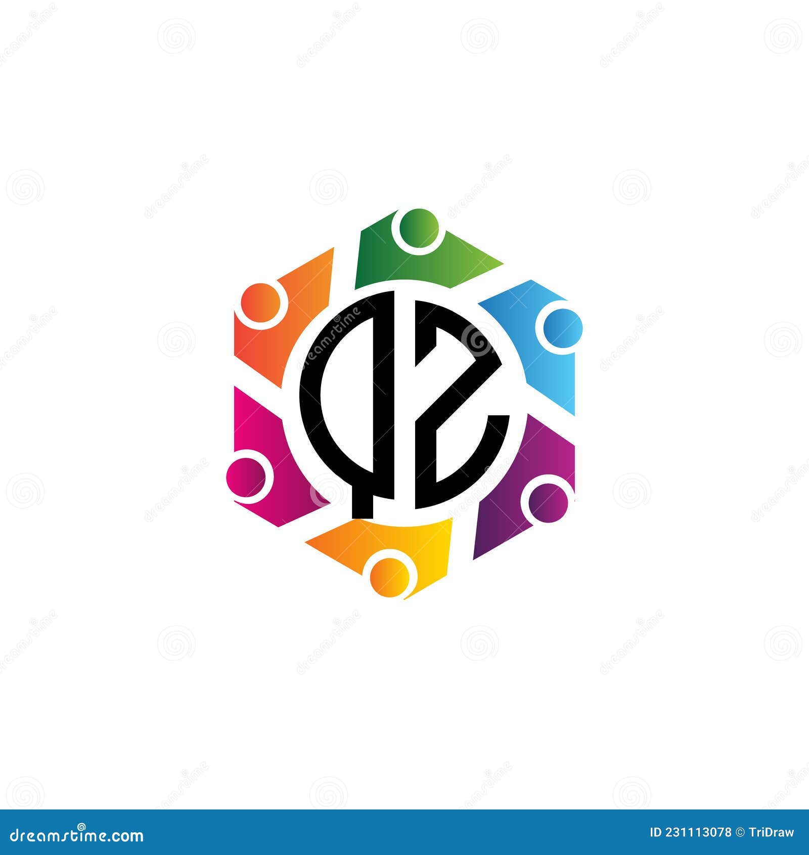 Community Hexagon Initial Letters QZ Logo Stock Vector - Illustration ...