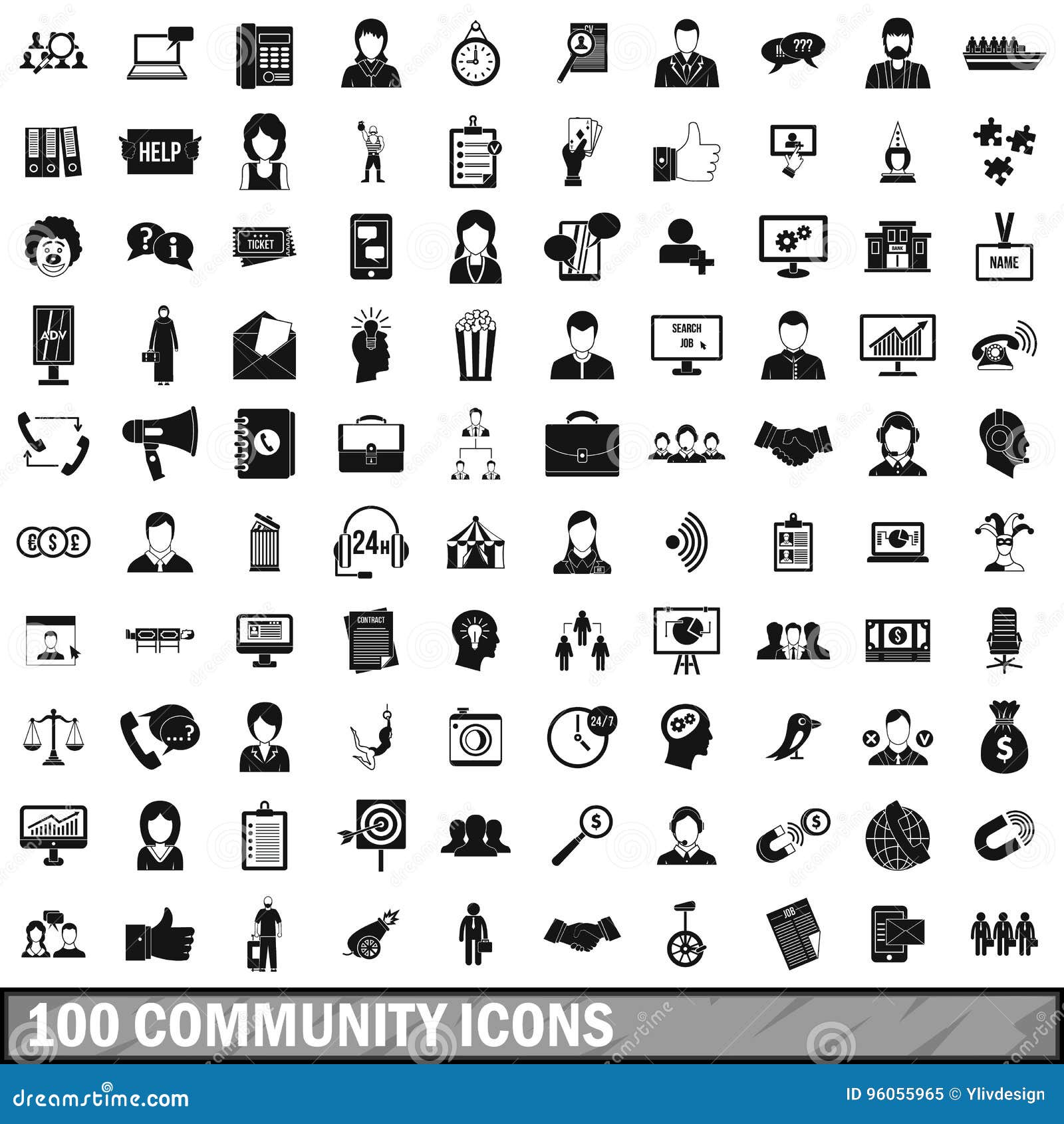 100 Community Icons Set, Simple Style Stock Vector - Illustration of ...