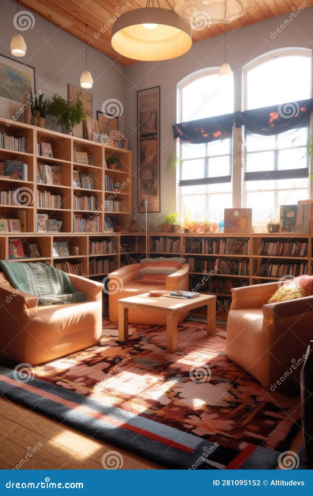 Community Library with a Cozy Reading Area Stock Illustration ...