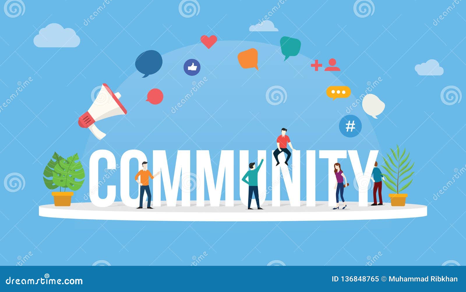 Community People Concept with Big Text and People Around with Modern ...