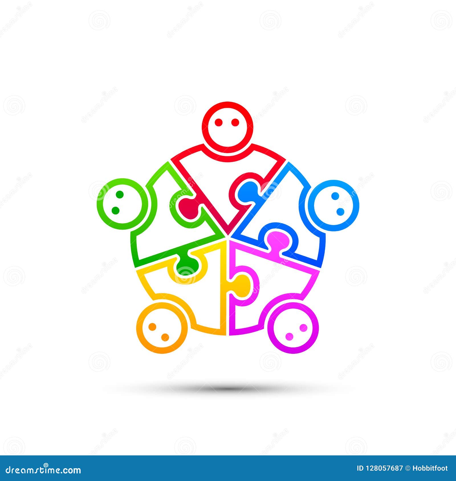 Community Puzzle Pieces Outline Icon Logo Emblem Cartoon Vector ...