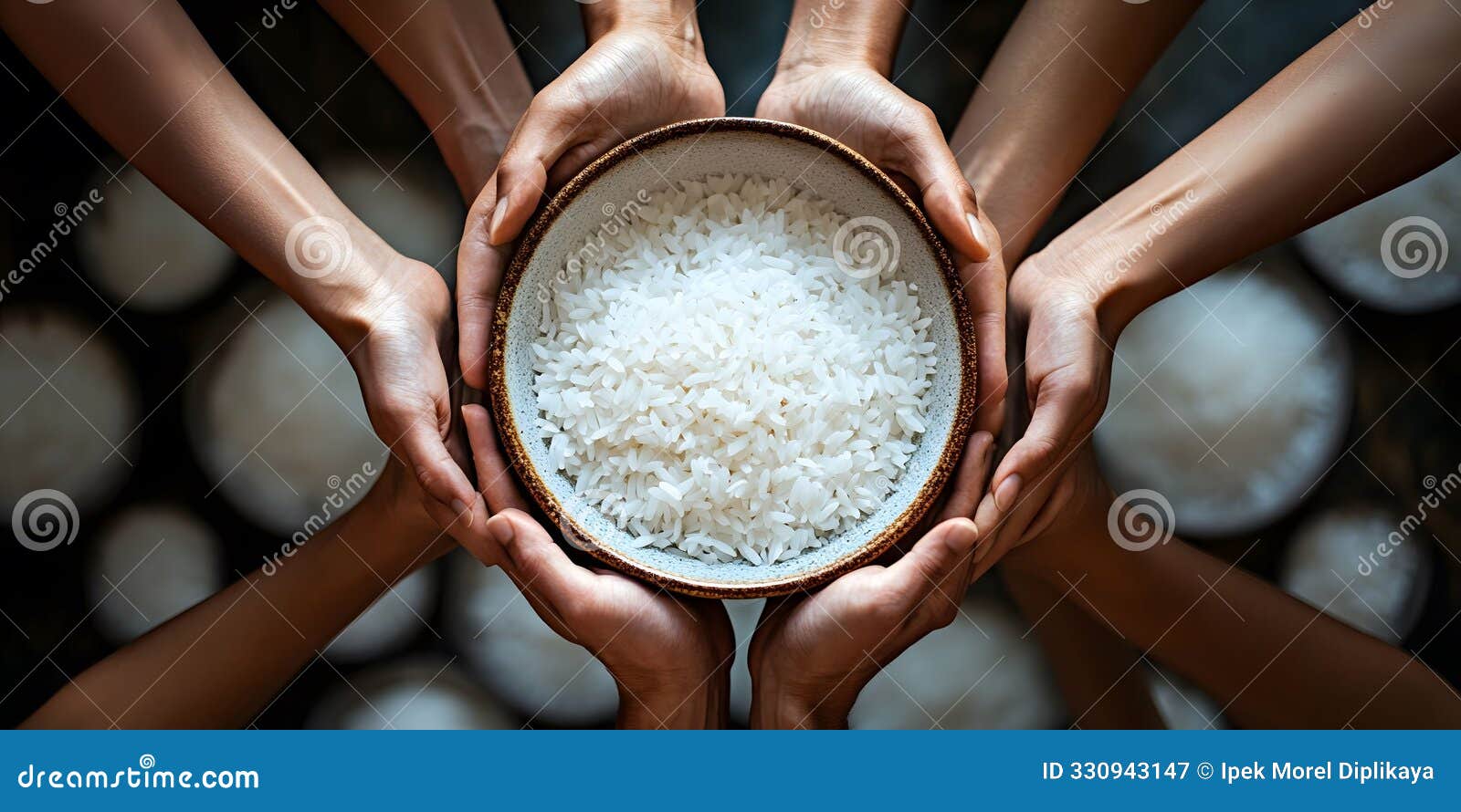 Community Sharing a Bowl of Rice Stock Illustration - Illustration of ...