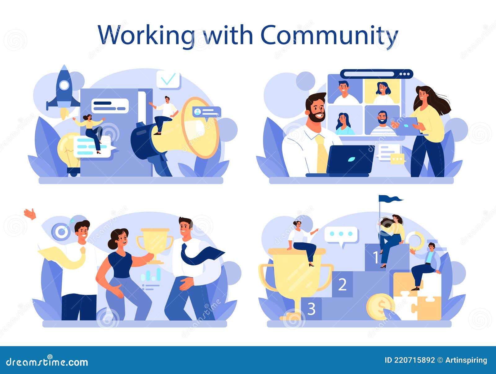 Community Working Concept Set. Team Building, Group of People Work ...