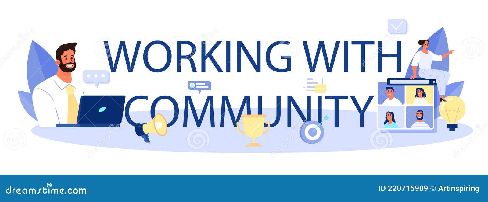 Community Working Typographic Header. Team Building, Group of People ...