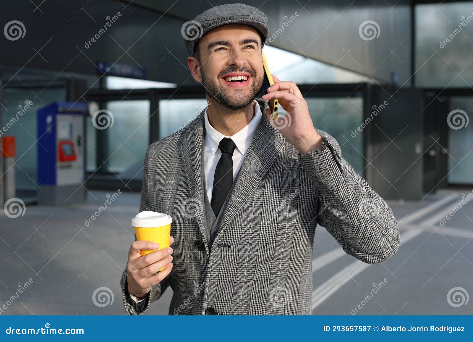 Commuter Making a Phone Call while Drinking Coffee Stock Image - Image ...