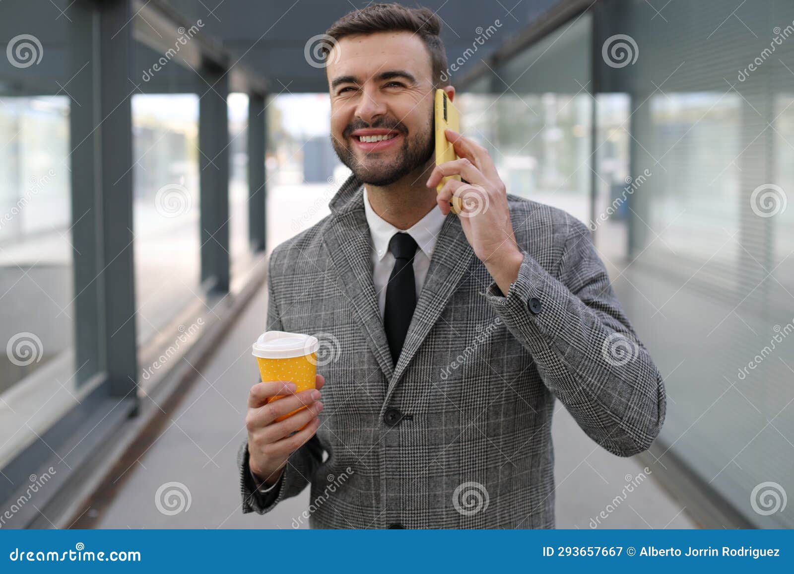 Commuter Making a Phone Call while Drinking Coffee Stock Image - Image ...