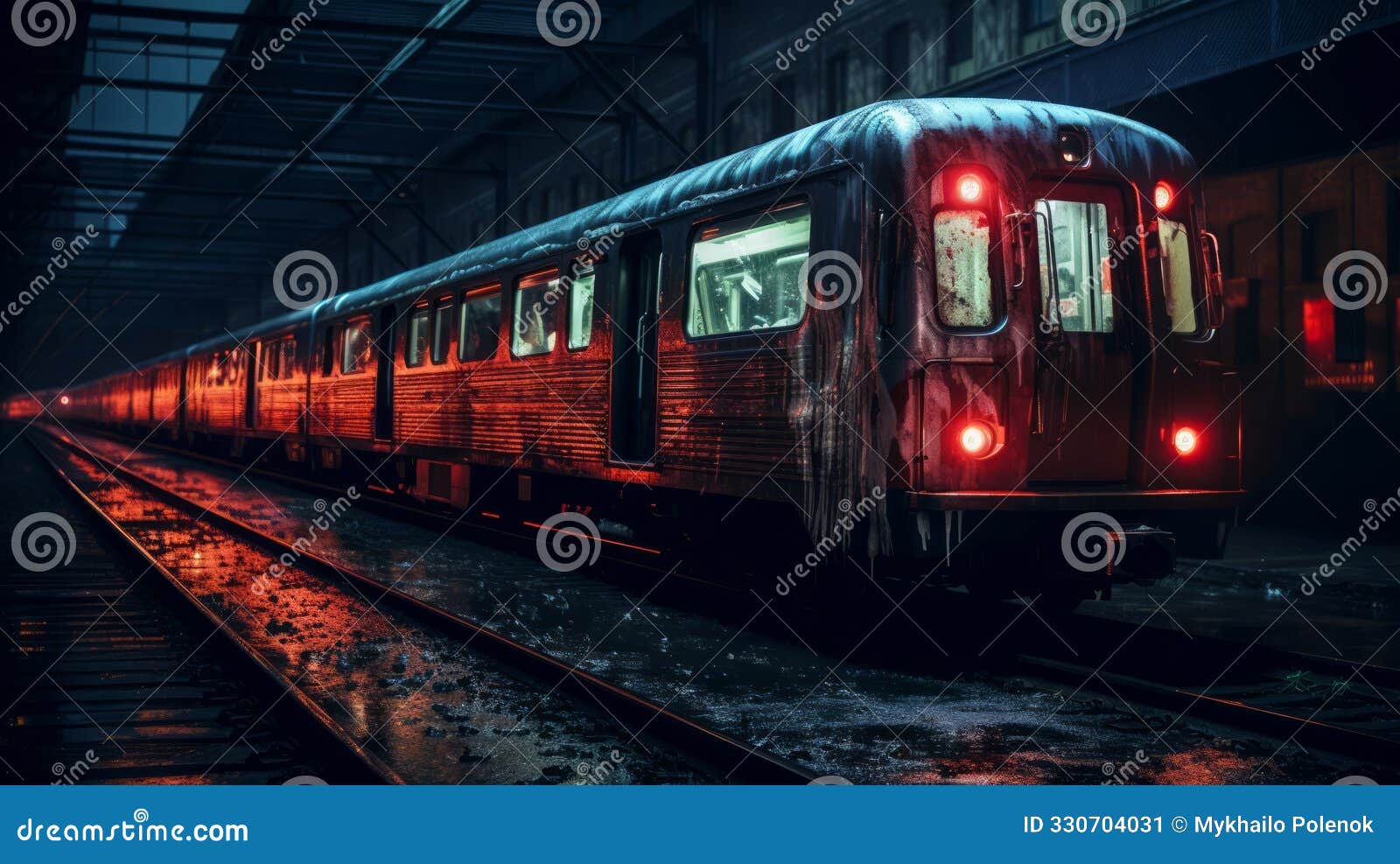 Commuter Train at Metro Railway Station at Night. Neural Network Ai ...