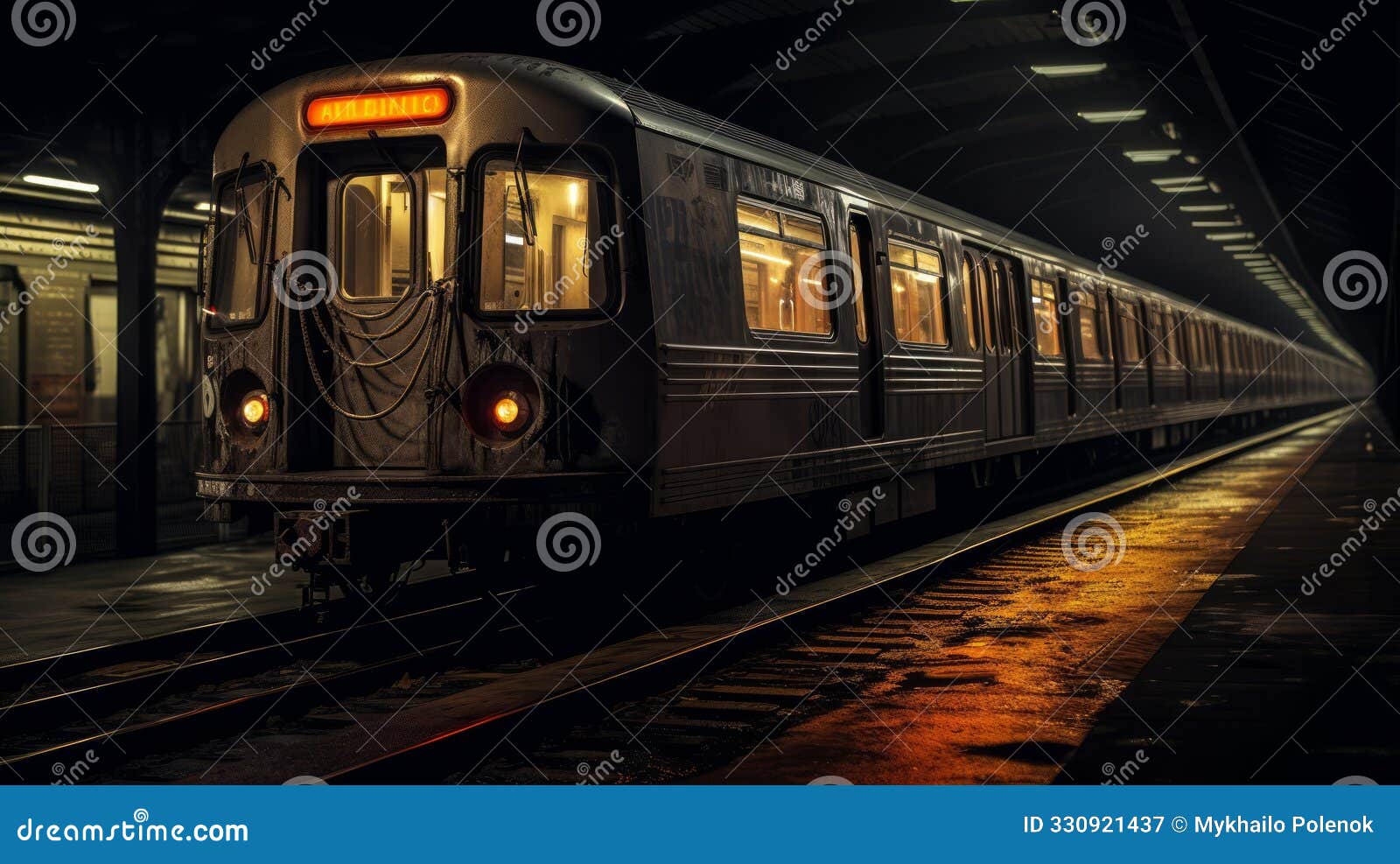 Commuter Train at Metro Railway Station at Night. Neural Network Ai ...