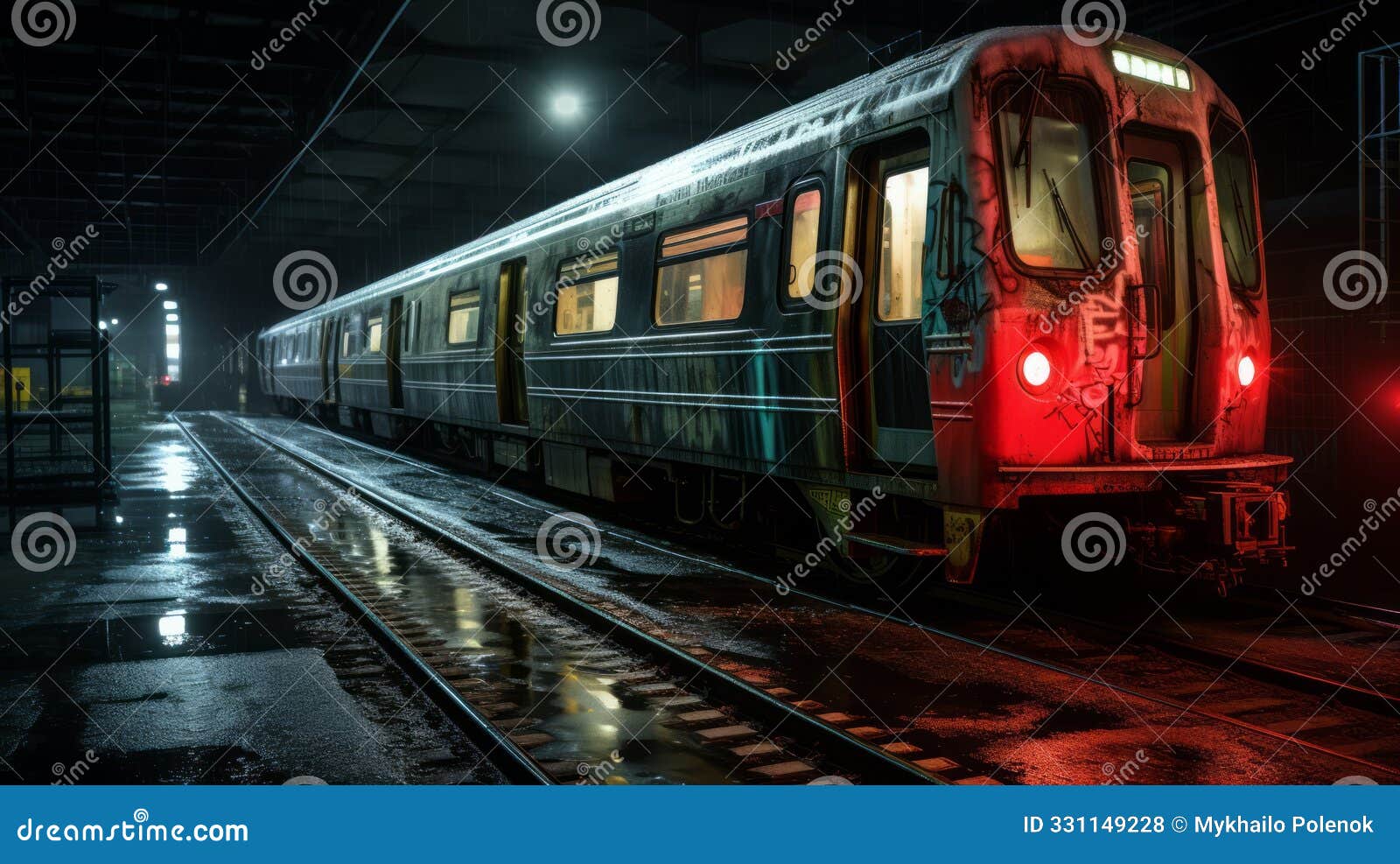 Commuter Train at Metro Railway Station at Night. Neural Network Ai ...