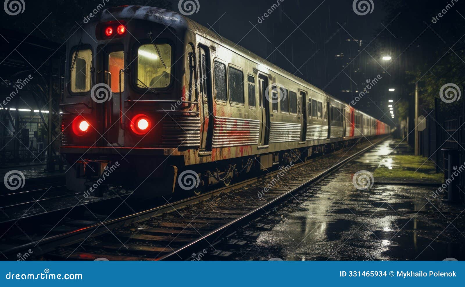 Commuter Train at Metro Railway Station at Night. Neural Network Ai ...