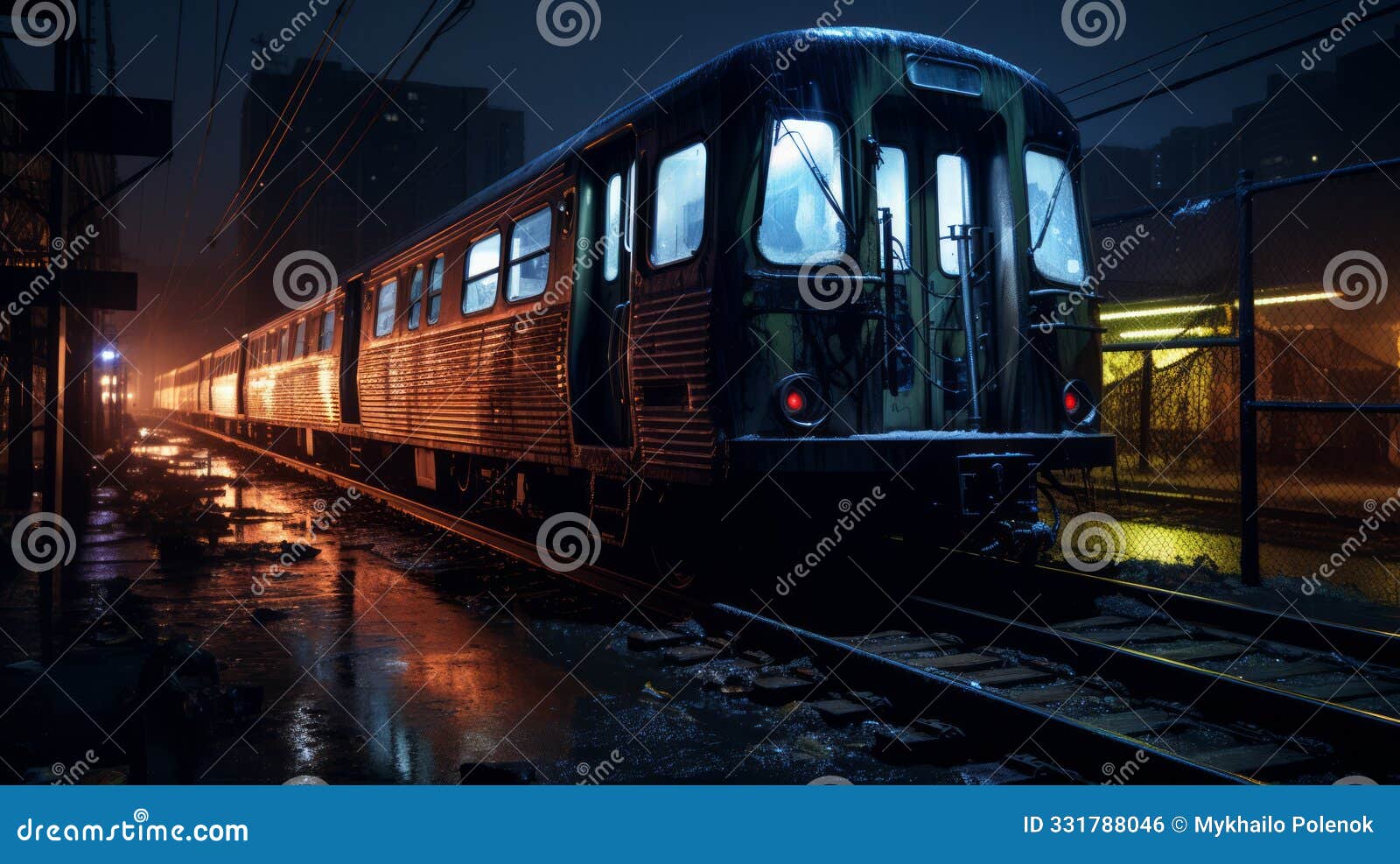 Commuter Train at Metro Railway Station at Night. Neural Network Ai ...