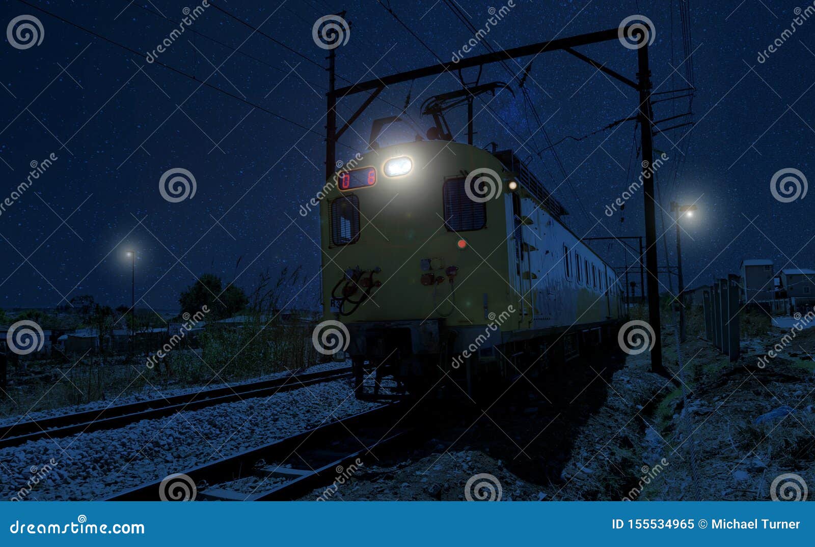 Night Time Commuter Train Moving through the Heart of Soweto Township ...