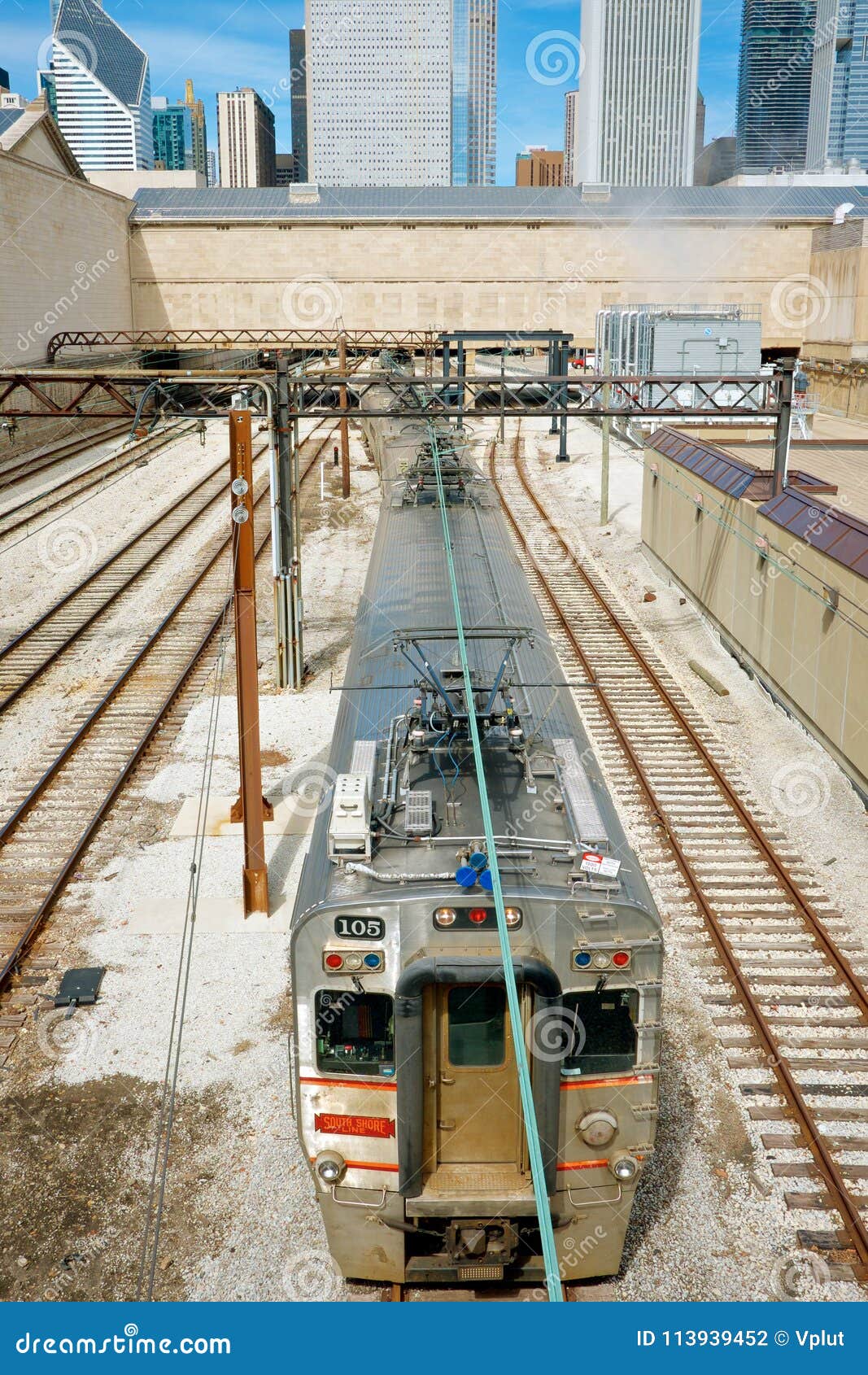 Commuter Train Pulling into the Train Station in the City of Chicago ...