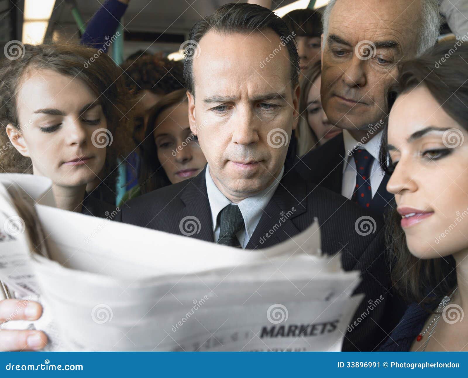 Commuters Reading Newspaper in Train Stock Image - Image of career ...