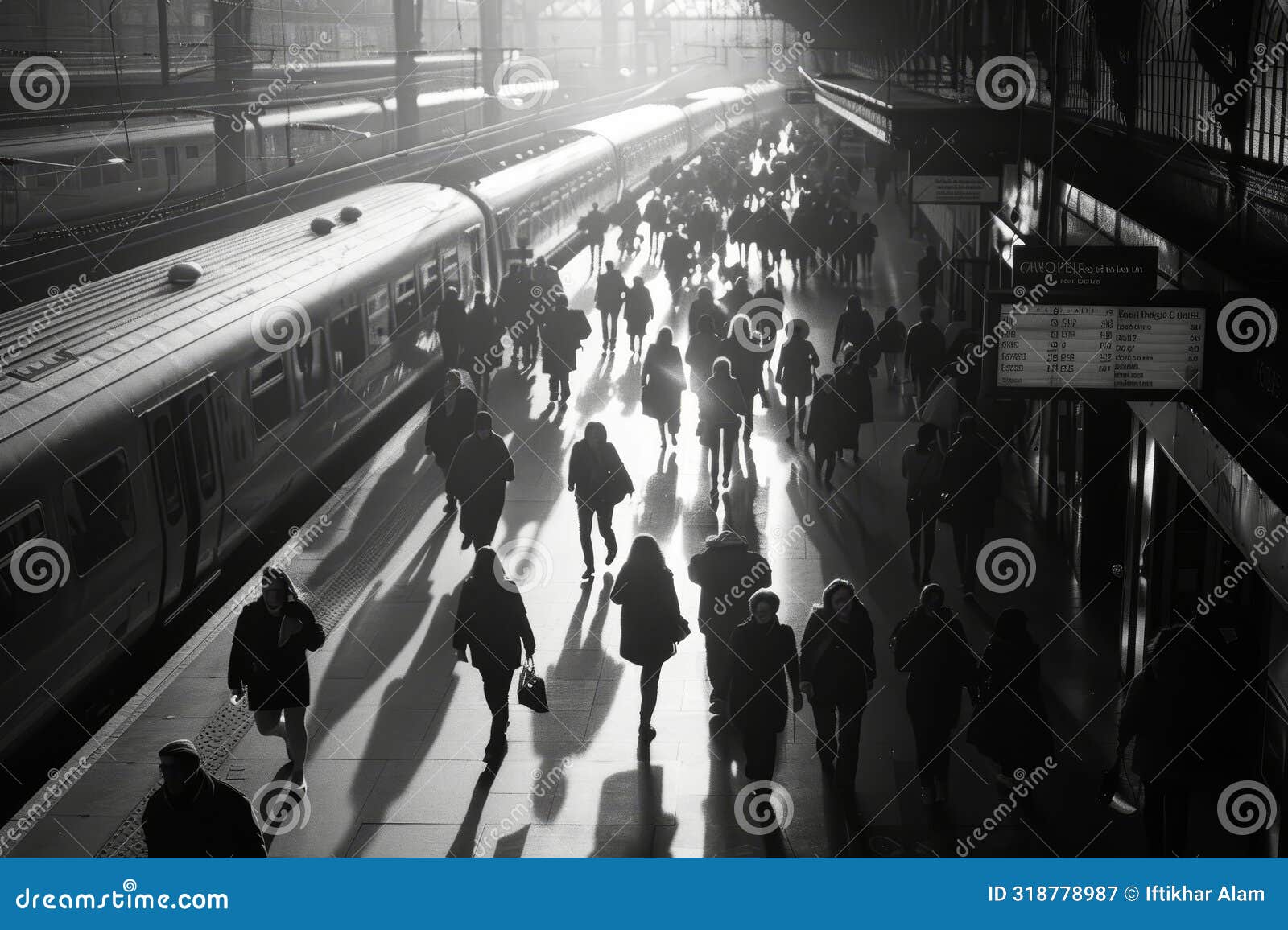 Commuters Rushing To Board Train at Busy Station Platform, Commuters ...