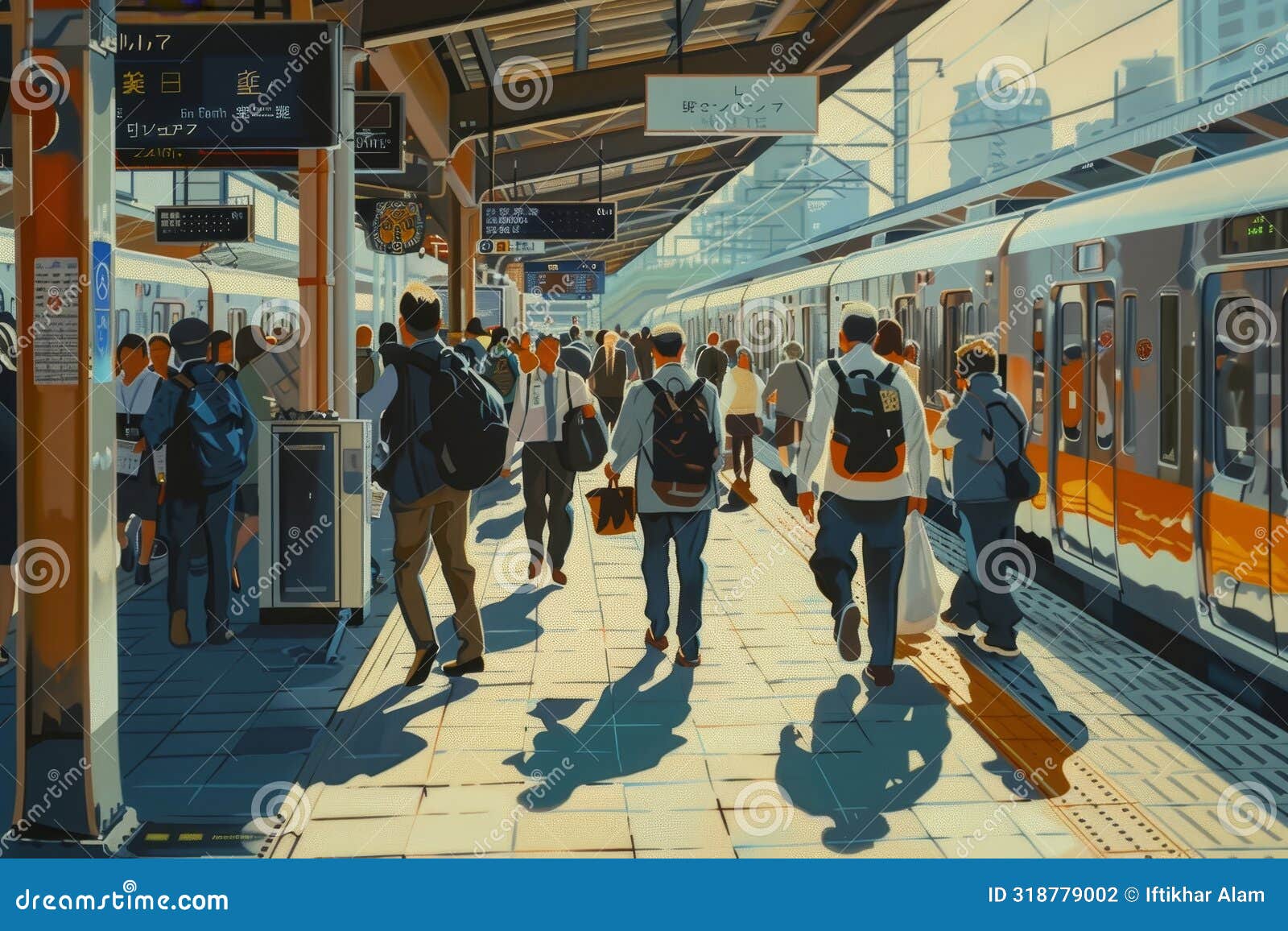 Commuters Rushing To Catch A Train On A Busy Station Platform ...