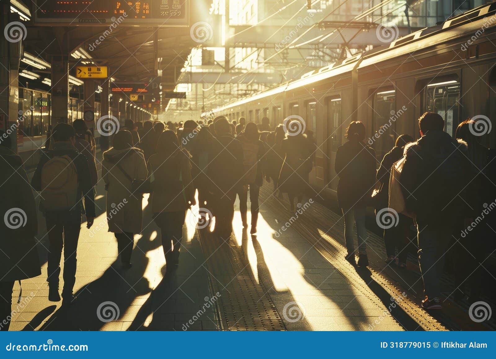 Commuters Walking On A Busy Train Platform To Catch Their Train ...